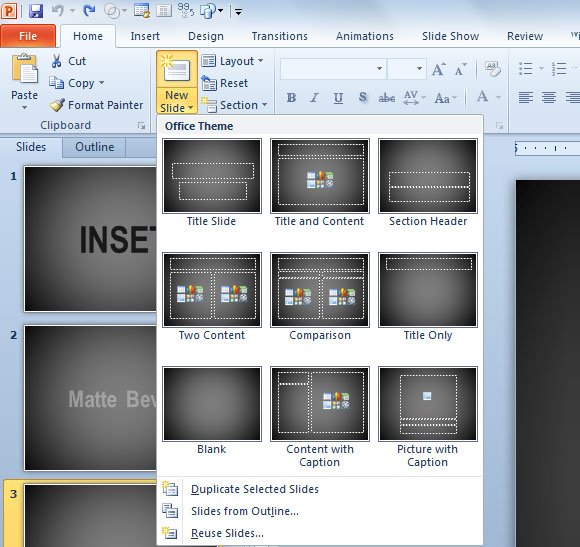 Inserting A New Slide In PowerPoint 2010 PowerPoint Presentation